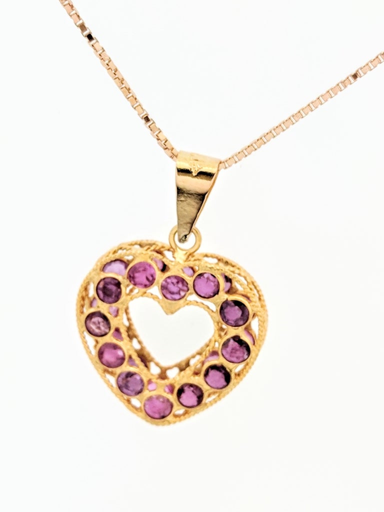 18 Karat Yellow Gold Ruby Heart Necklace at 1stDibs