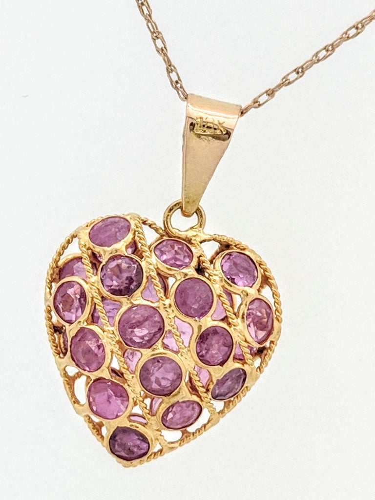 18 Karat Yellow Gold Ruby Heart Necklace at 1stDibs