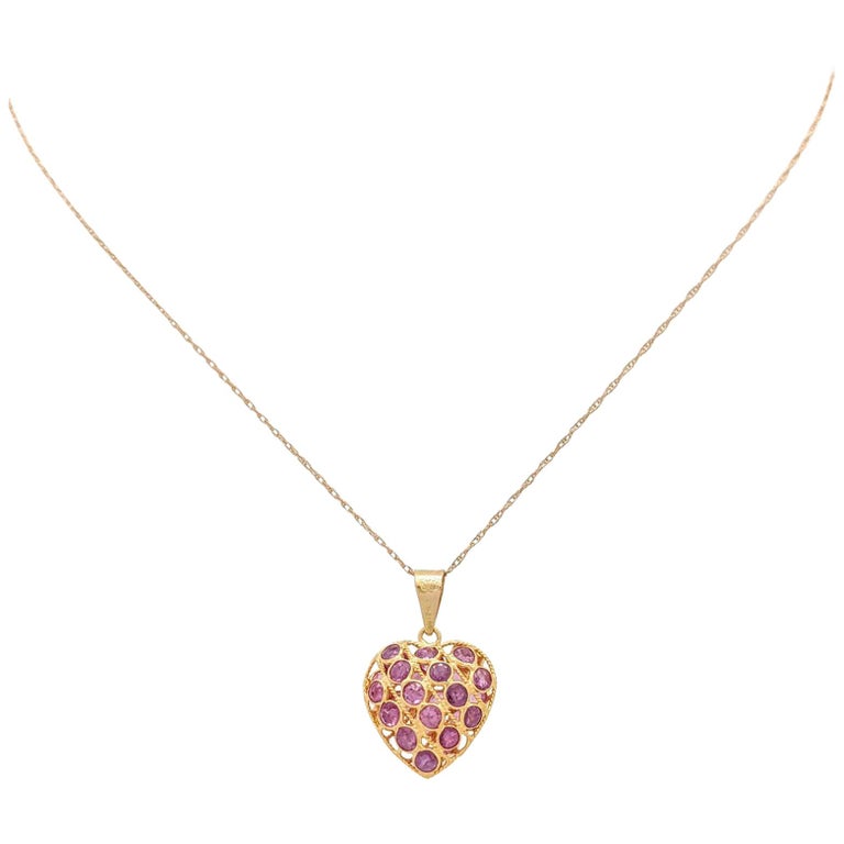 18 Karat Yellow Gold Ruby Heart Necklace at 1stDibs