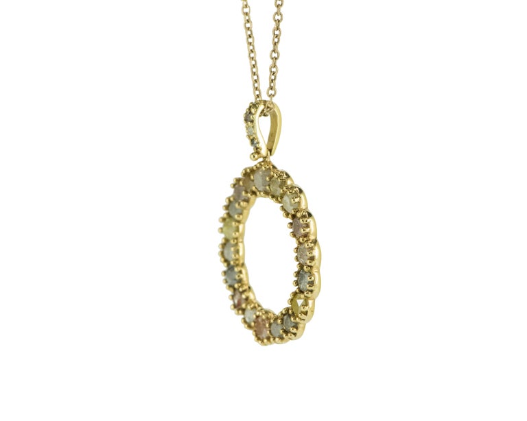 18 Karat Yellow Gold Rustic Diamond Circle Pendant with Chain For Sale ...
