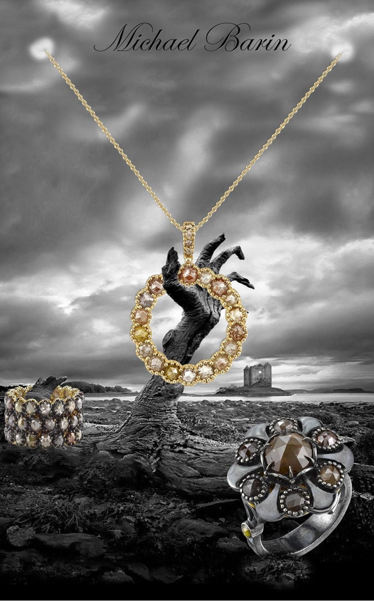 18 Karat Yellow Gold Rustic Diamond Circle Pendant with Chain For Sale ...