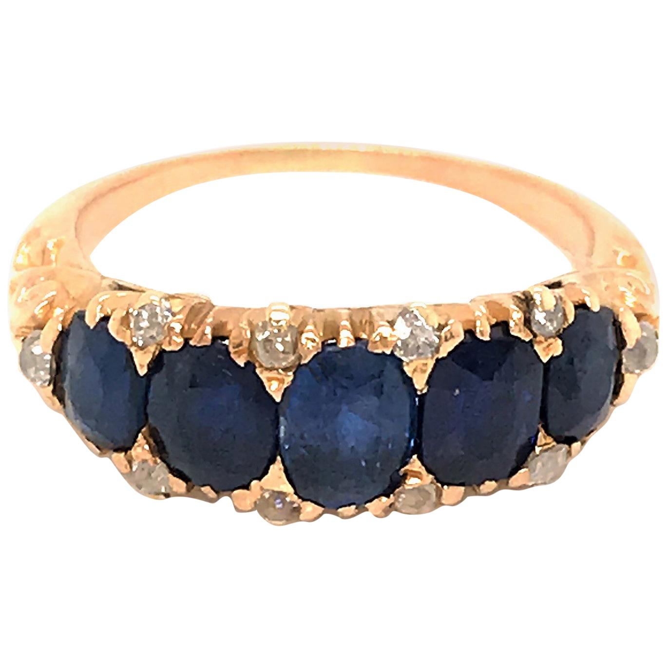 Antique Victorian 18 Karat Gold Sapphire and Diamond Ring at 1stDibs