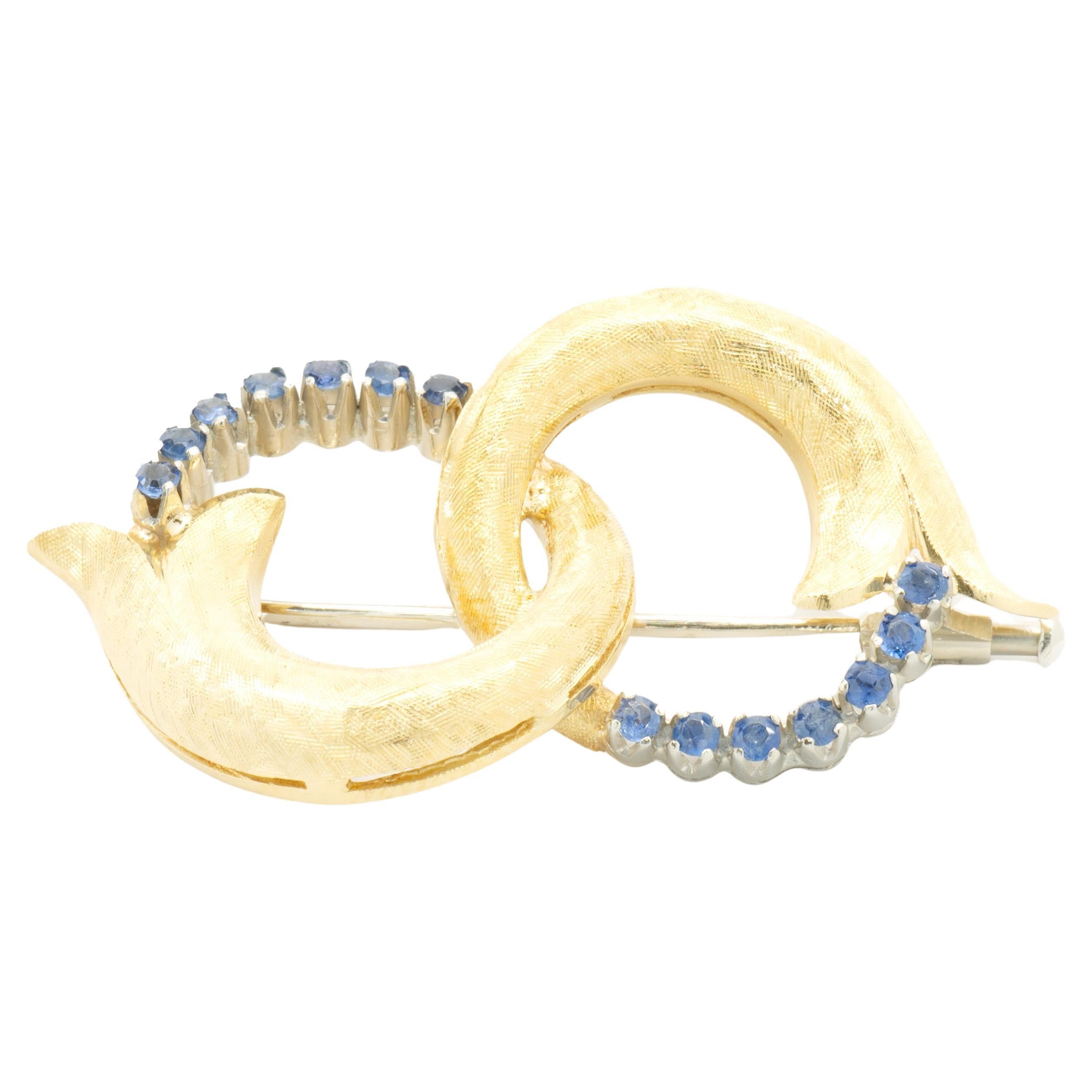 18 Karat Yellow Gold Vintage Florentine Sapphire Music Note Pin For ...