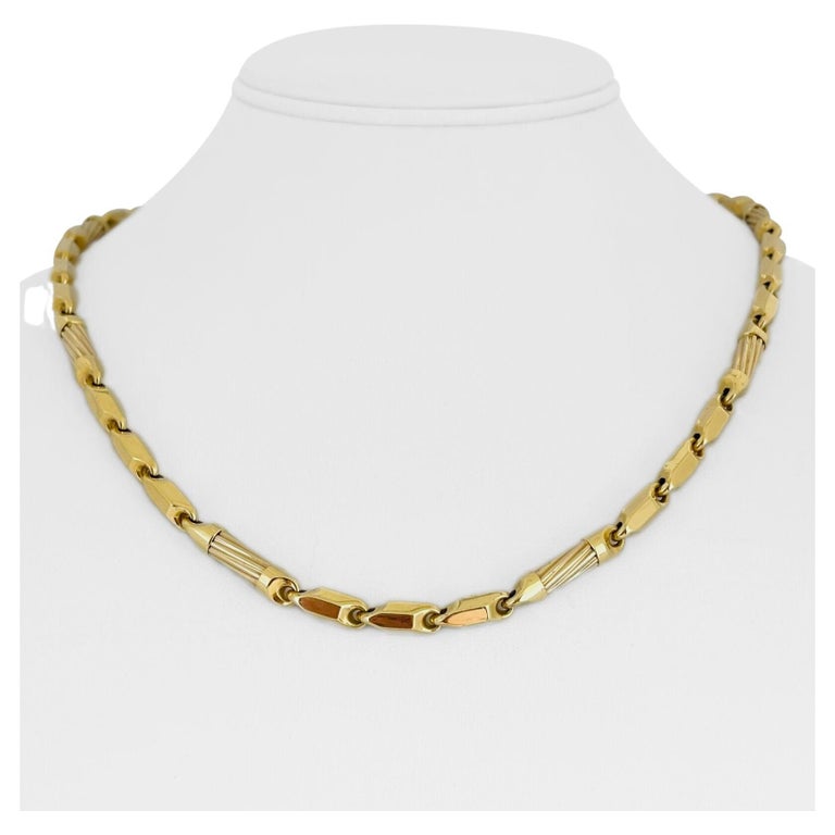 18 Karat Yellow Gold Semi Solid Fancy Bar Link Chain Necklace Italy For ...