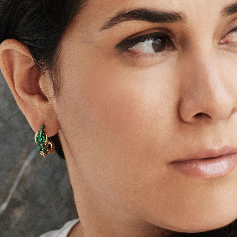 18 Karat Yellow Gold Silver Emeralds Rubies Earrings Aenea For Sale ...