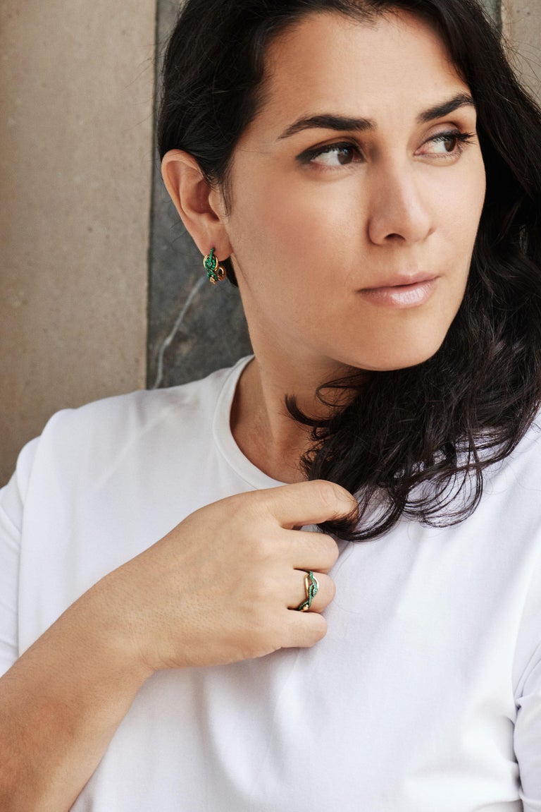 18 Karat Yellow Gold Silver Emeralds Rubies Ring Aenea For Sale at 1stDibs