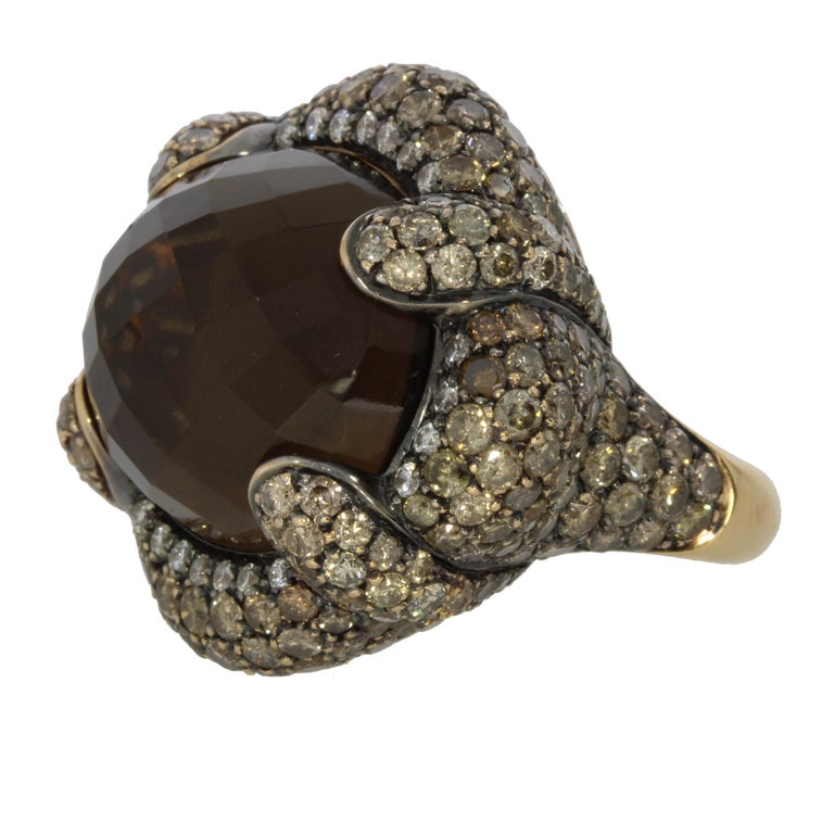 18 Karat Yellow Gold Smokey Quartz and Brown Diamonds Venice Ring by ...