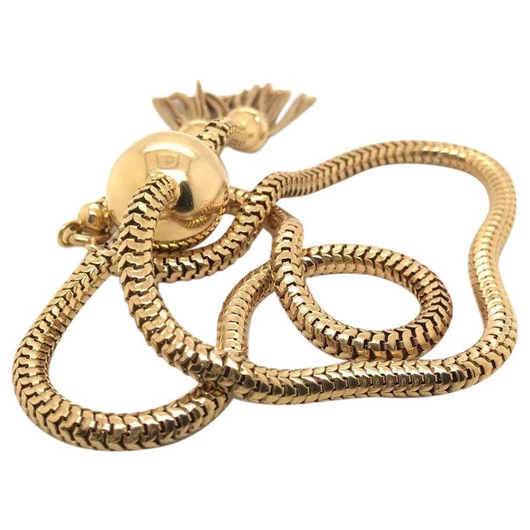 18 Karat Yellow Gold Snake Tassel Chain For Sale at 1stDibs