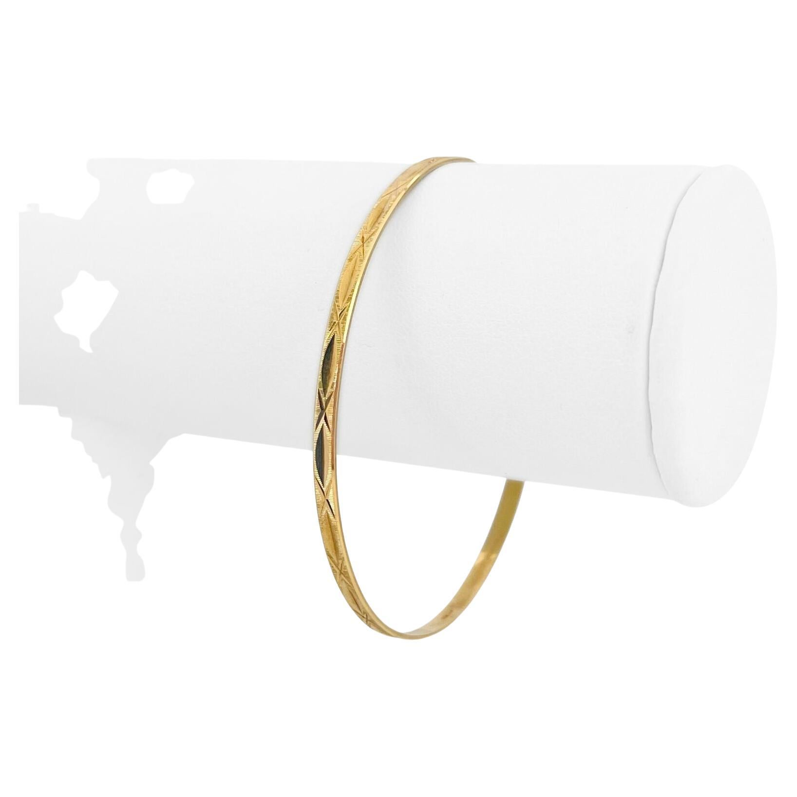 18 Karat Yellow Gold Ladies Diamond Cut Fancy Bangle Bracelet For Sale ...