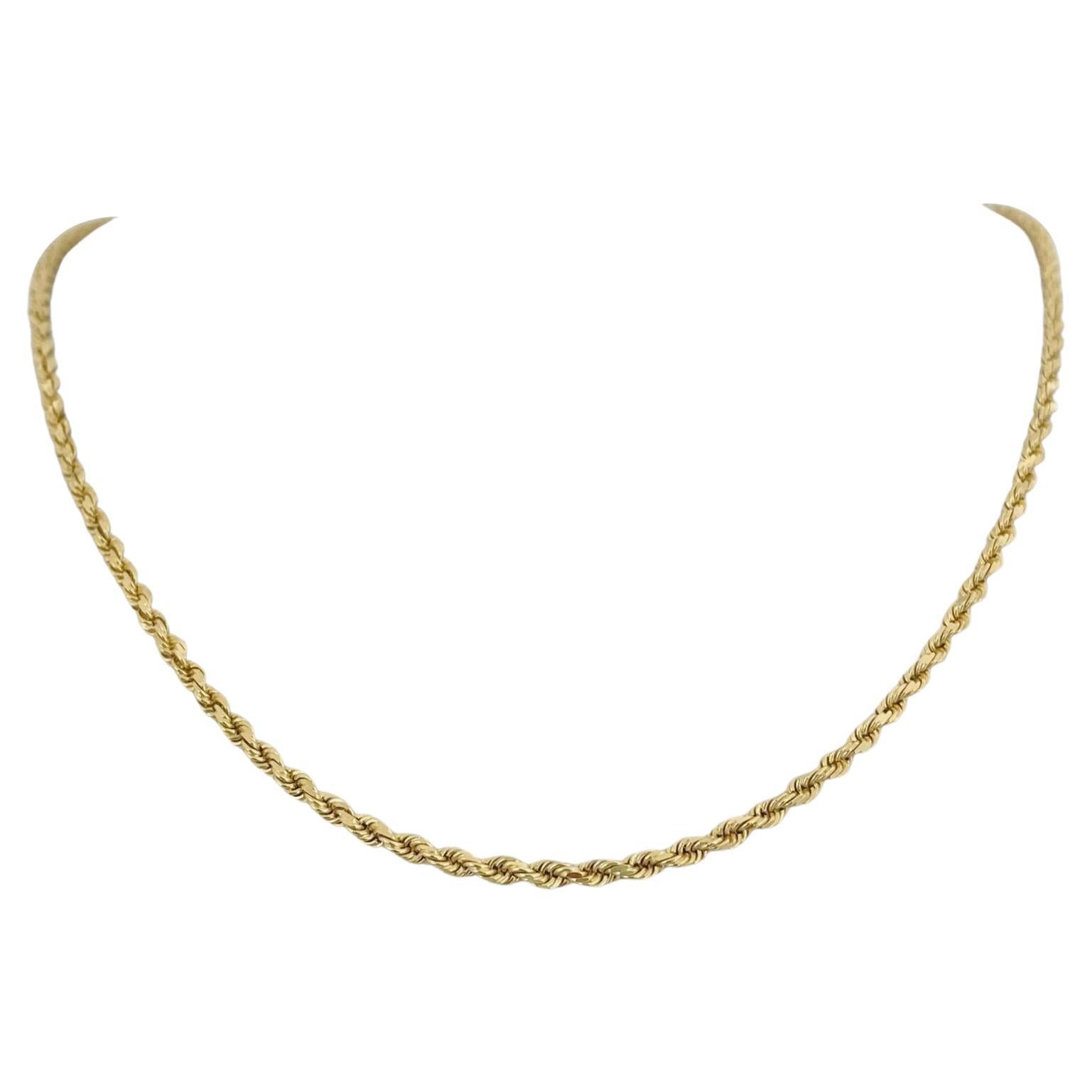 18 Karat Yellow Gold Solid Diamond Cut Rope Chain Necklace For Sale at ...
