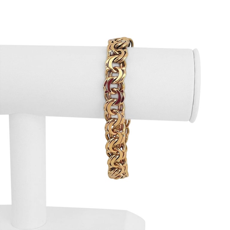 18 Karat Yellow Gold Solid Heavy Double Circle Curb Link Bracelet For Sale at 1stDibs