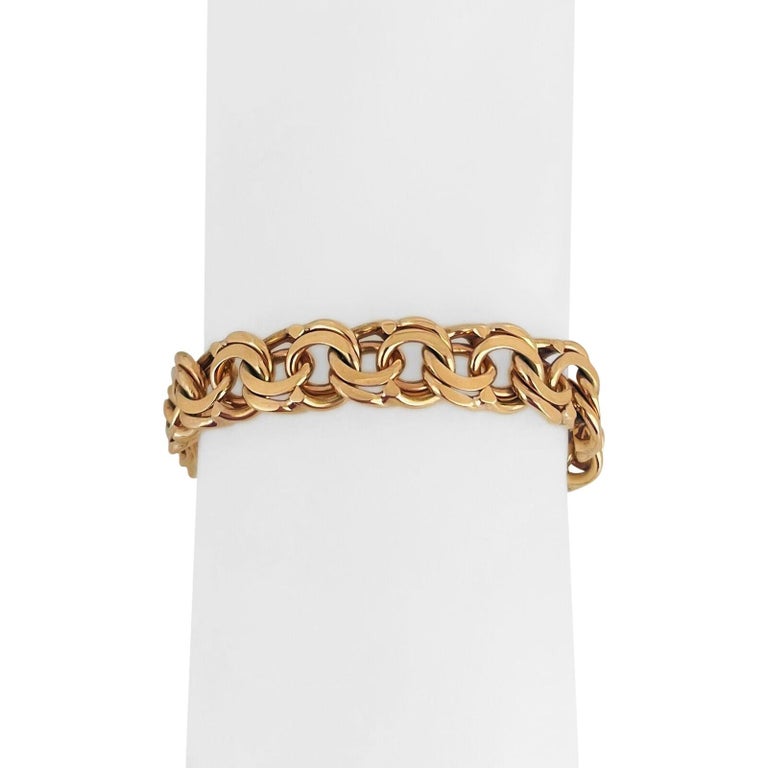 18 Karat Yellow Gold Solid Heavy Double Circle Curb Link Bracelet For ...