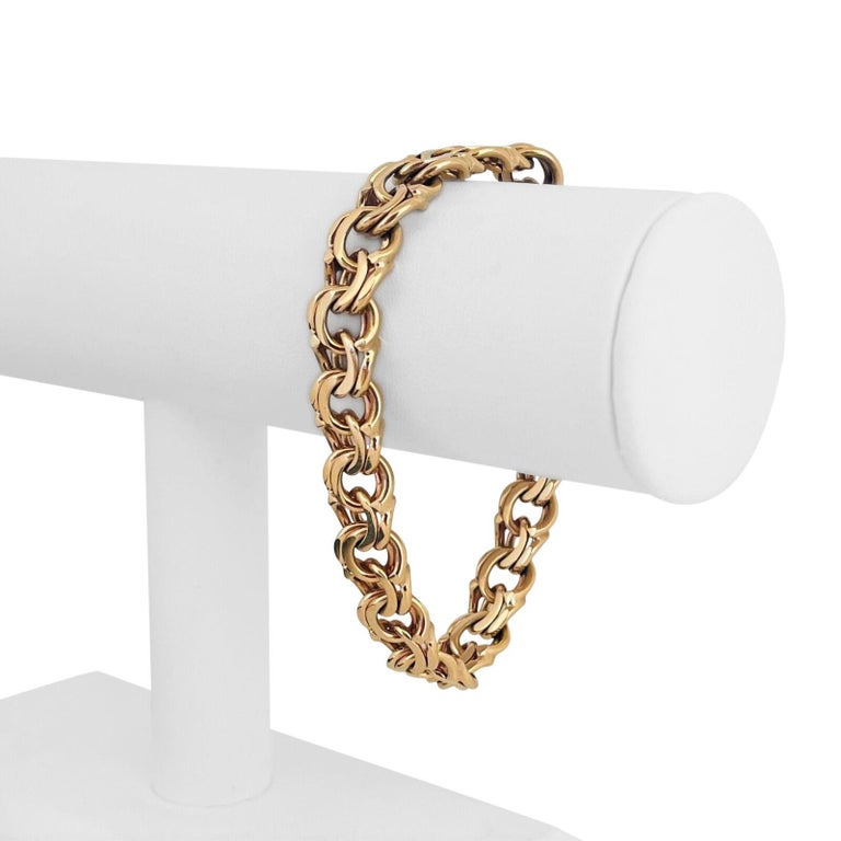 18 Karat Yellow Gold Solid Heavy Double Circle Curb Link Bracelet For Sale at 1stDibs