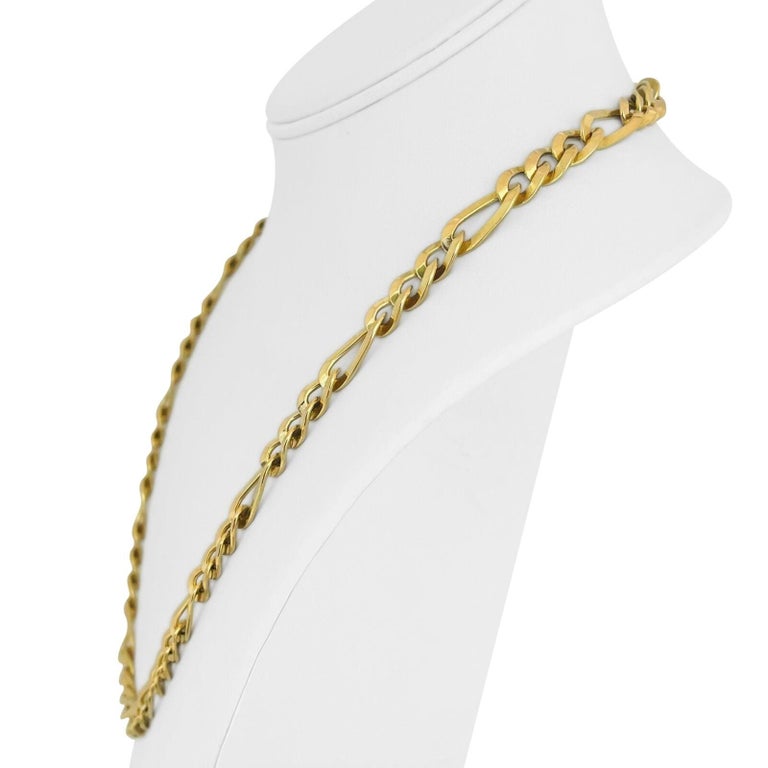 18 Karat Yellow Gold Solid Heavy Figaro Link Chain Necklace For Sale at ...