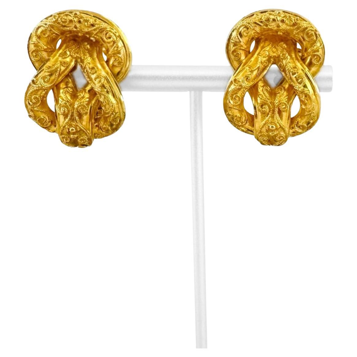 18 Karat Yellow Gold Solid Heavy Ladies Knot Clip On Earrings For Sale ...