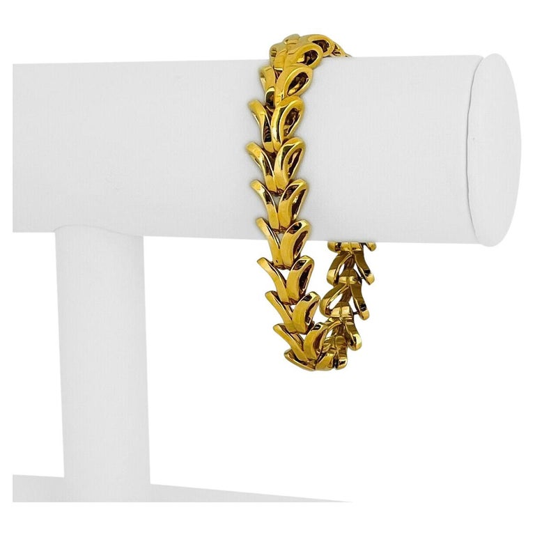 18 Karat Yellow Gold Solid Heavy Polished Fancy Chevron Link Bracelet ...
