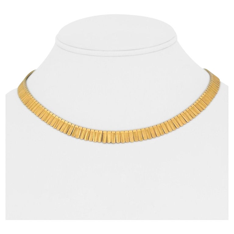 18 Karat Yellow Gold Solid Ladies Fancy Fringe Collar Necklace Italy ...