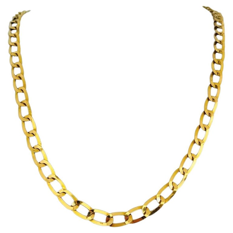 18 Karat Yellow Gold Solid Ladies Flat Oval Curb Link Chain Necklace ...