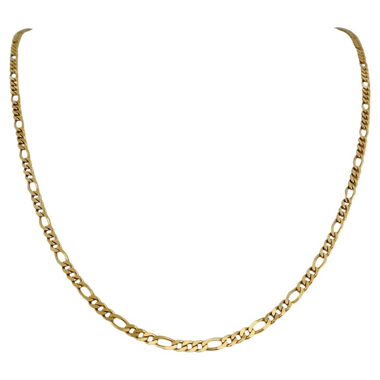 18 Karat Yellow Gold Solid Long Figaro Link Chain Necklace, Italy For ...