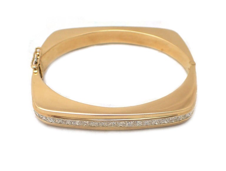 18 Karat Yellow Gold Square Diamond Bangle Bracelet For Sale at 1stDibs ...