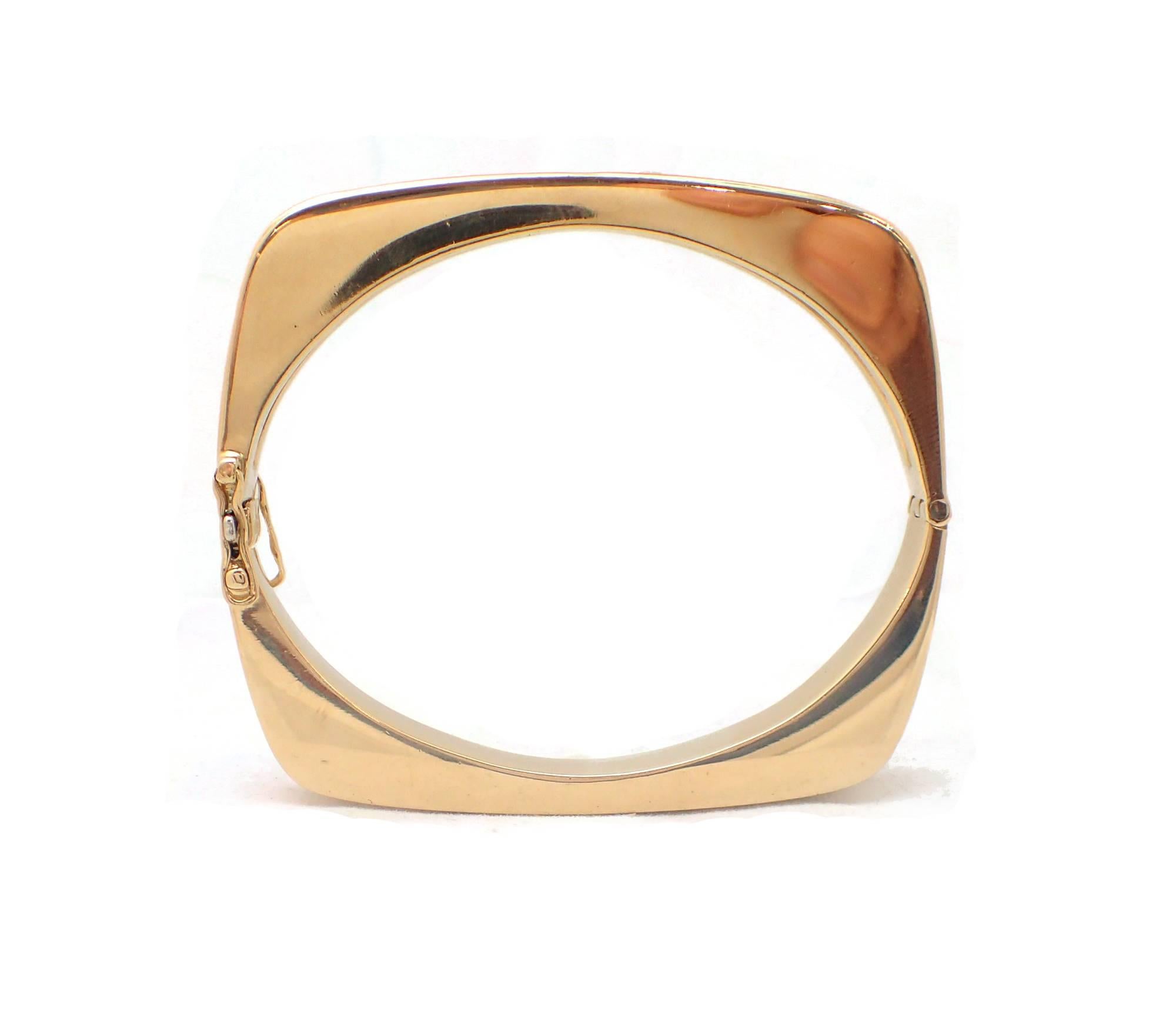 18 Karat Yellow Gold Square Diamond Bangle Bracelet For Sale at 1stDibs ...