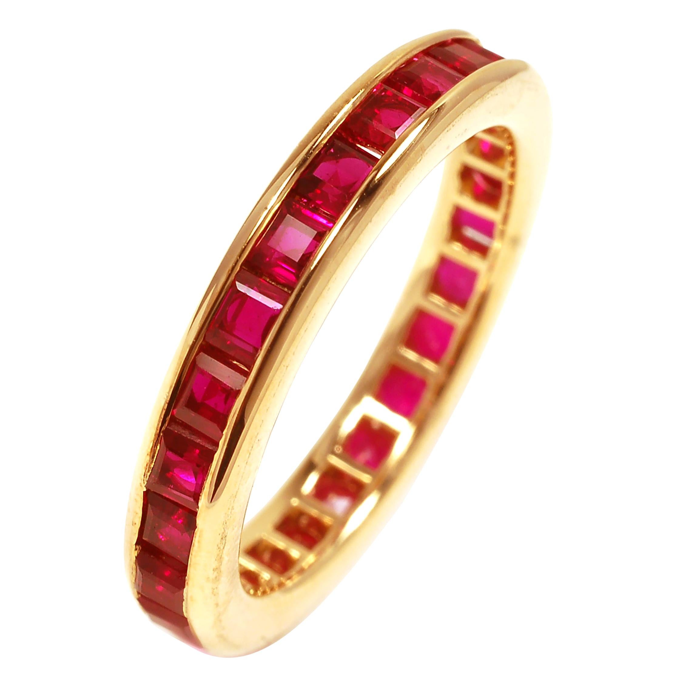 Customizable 18 Karat Yellow Gold Square Princess Cut Ruby Eternity ...