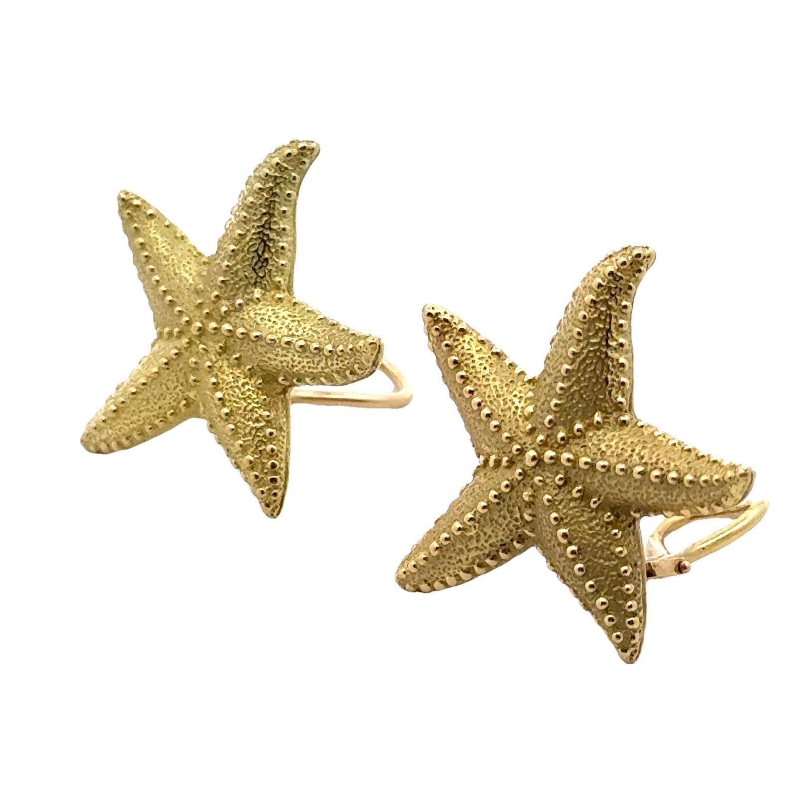 18 Karat Yellow Gold Starfish Ear-Clip Earrings For Sale at 1stDibs