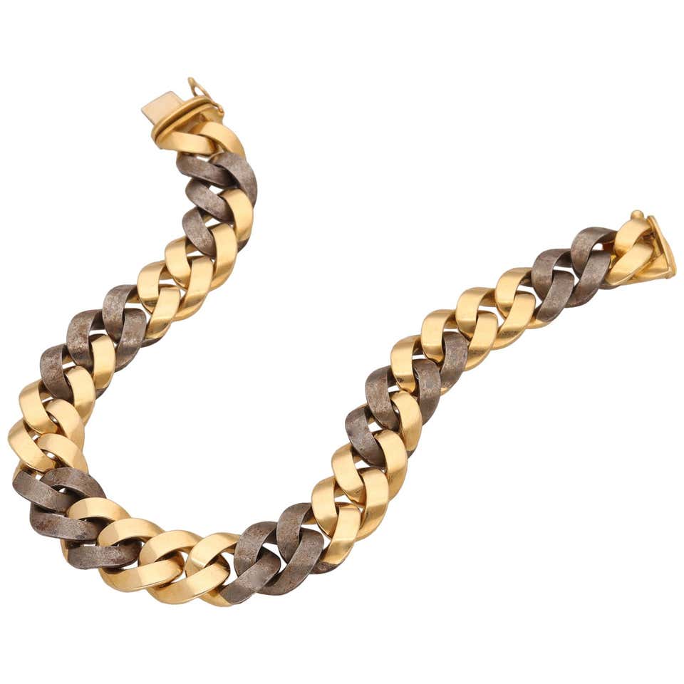 Bulgari 18 Karat Yellow Gold Steel Groumette Bracelet At 1stdibs
