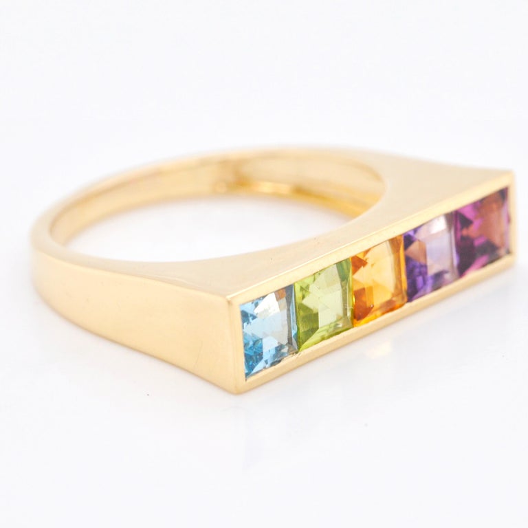 Customizable 18 Karat Yellow Gold Step Cut Multicolour Gemstones Linear ...