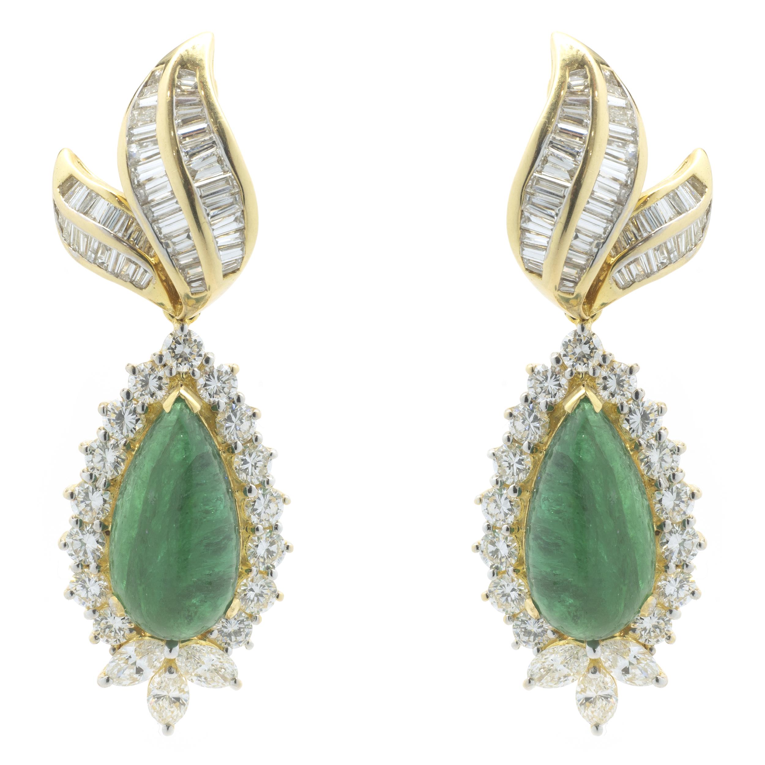 Diamond and Columbian Emerald Drop Earrings Set in 18 Karat Yellow Gold ...