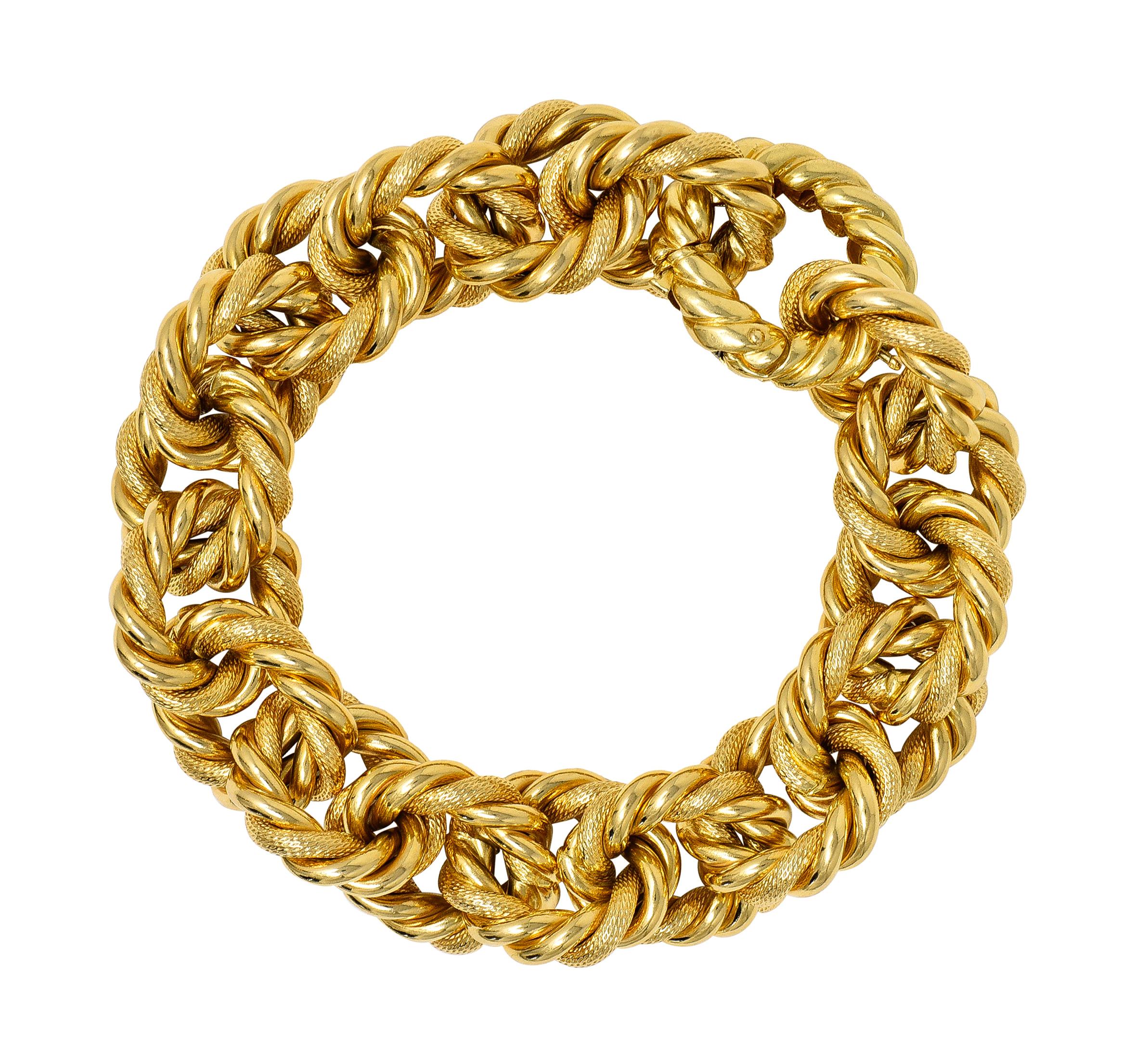 18 Karat Yellow Gold Textured Twisted Rope Vintage Cable Chain Bracelet ...