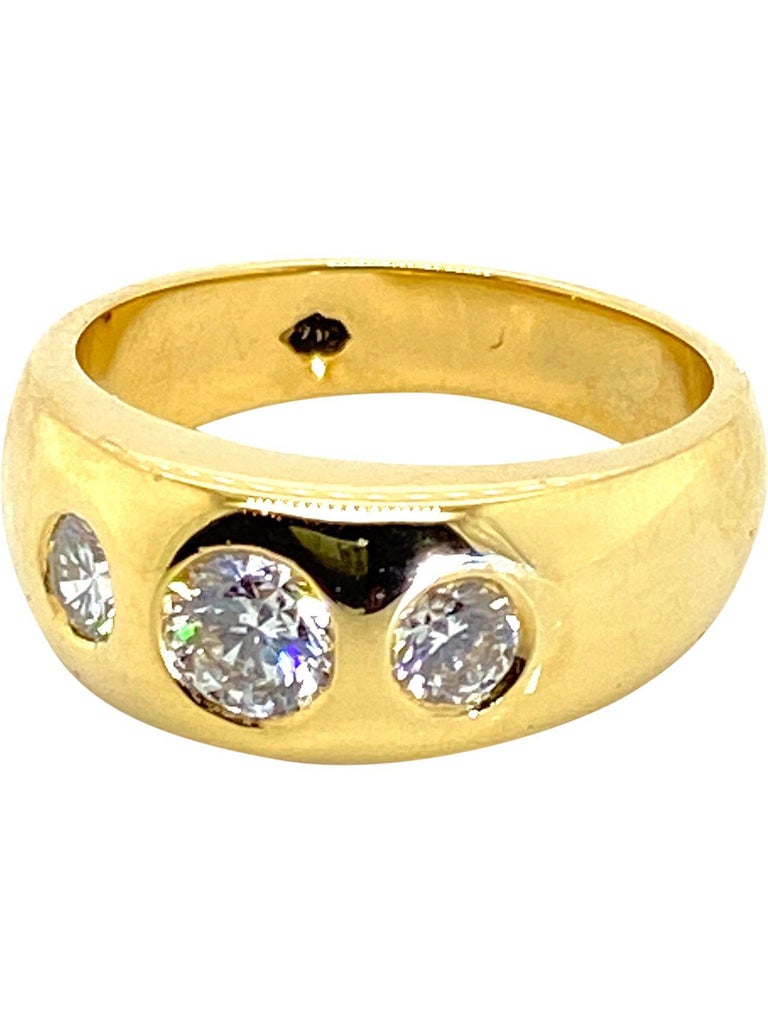 18 Karat Yellow Gold Three Diamond Gypsy Set Ring For Sale at 1stDibs