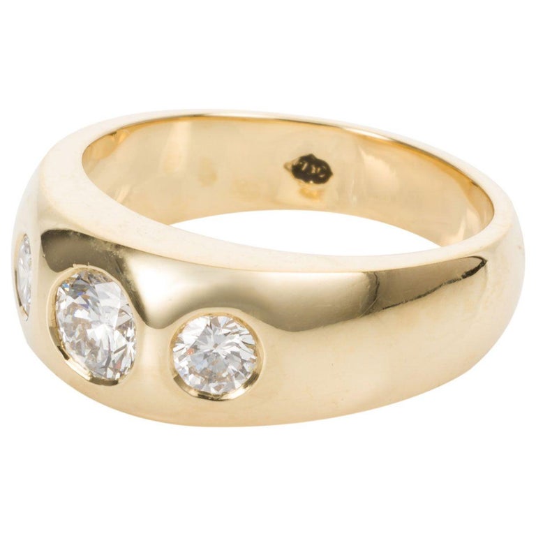 18 Karat Yellow Gold Three Diamond Gypsy Set Ring For Sale at 1stDibs
