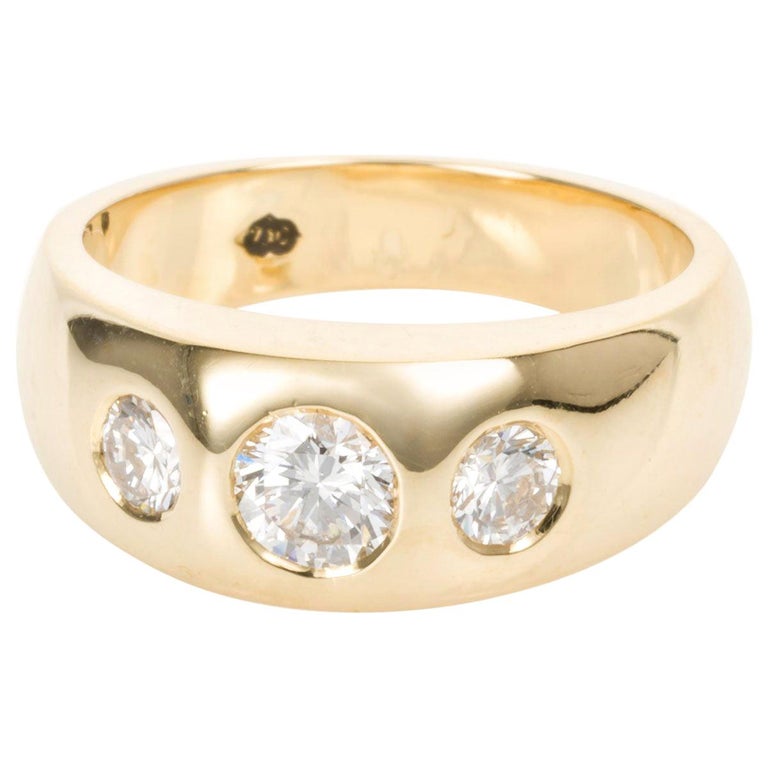 18 Karat Yellow Gold Three Diamond Gypsy Set Ring For Sale at 1stDibs