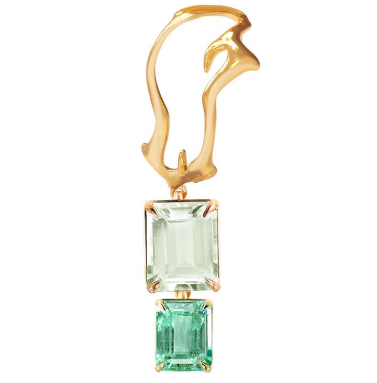 18 Karat Yellow Gold Tibetan Drop Earrings with Detachable Green ...