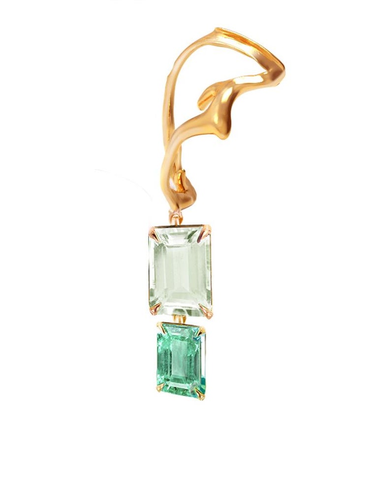 18 Karat Yellow Gold Tibetan Drop Earrings with Detachable Emeralds For ...