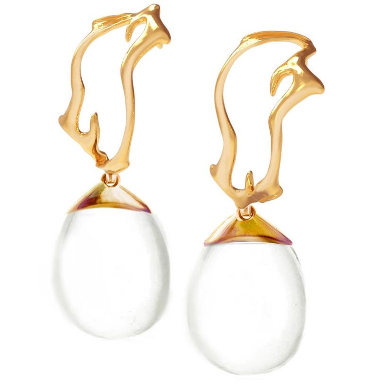 18 Karat Yellow Gold Tibetan Earrings with Detachable Quartz Drops For ...