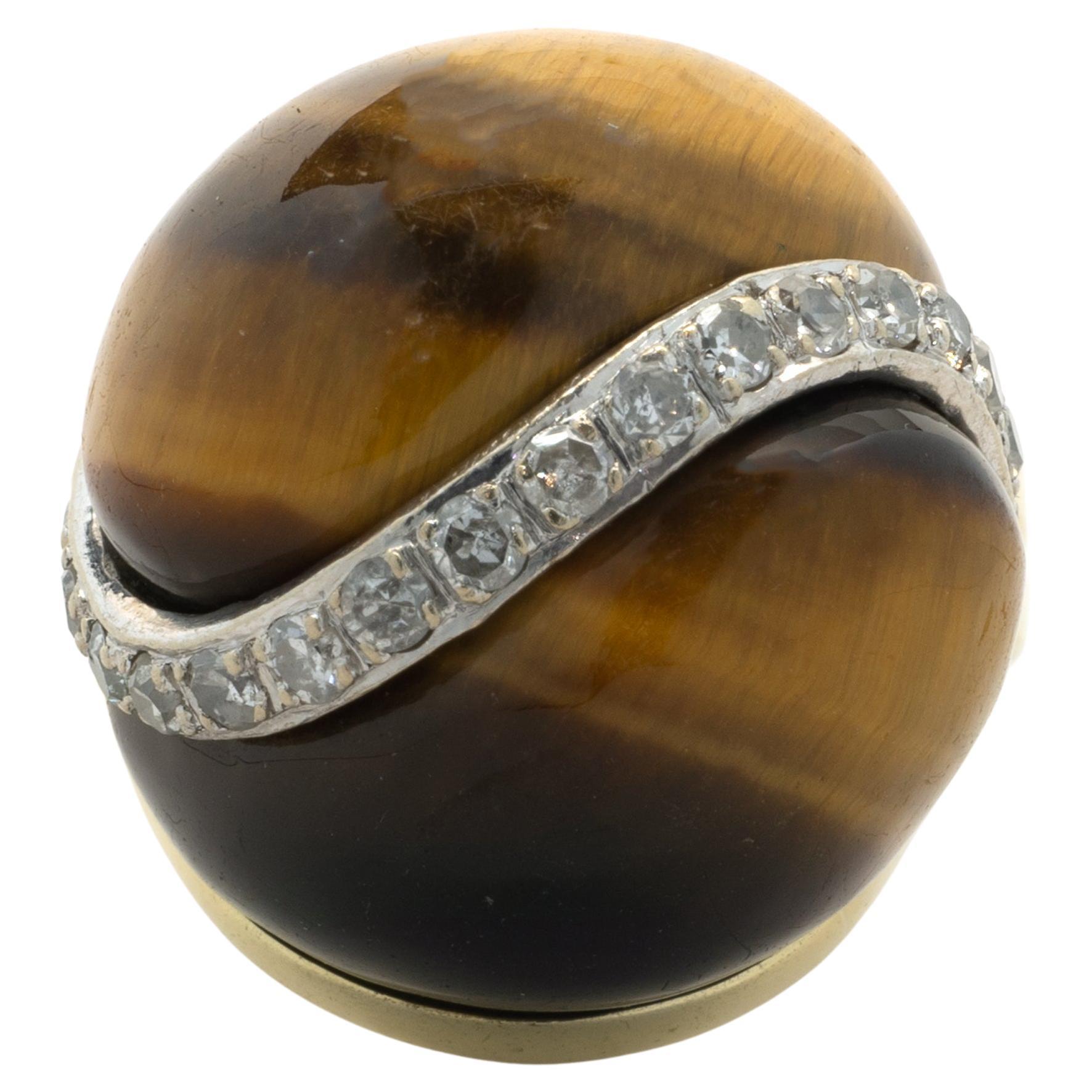 Eye Unisex Ring 18 Karat Yellow Gold Tigers Eye Ruby Diamond For Sale ...