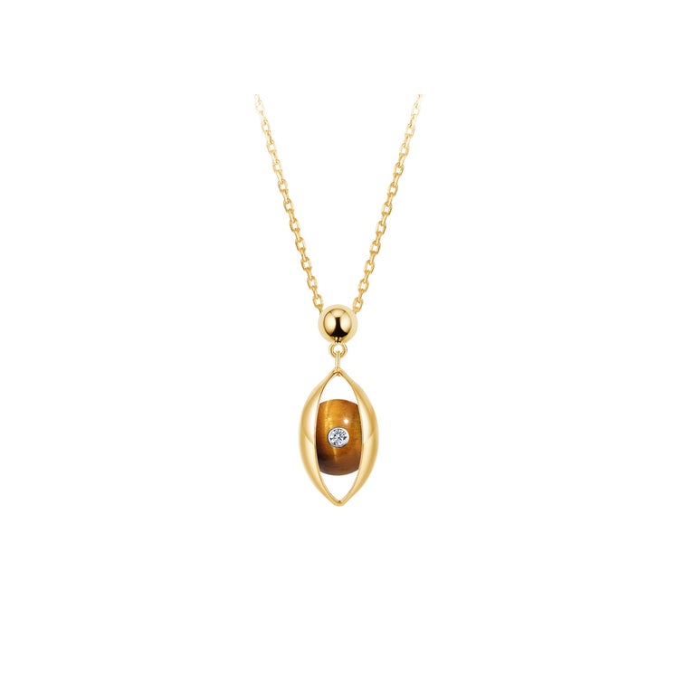 Eye Unisex Chain Pendent Necklace 18 Karat Yellow Gold Tigers Eye Ruby ...