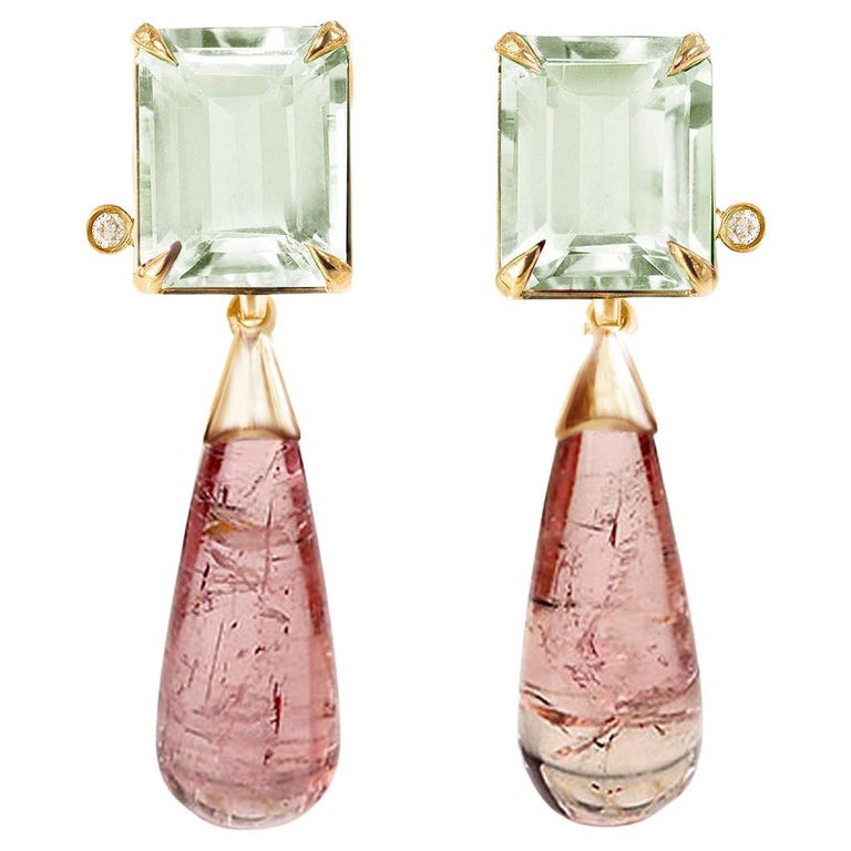 Eighteen Karat Yellow Gold Transformer Drop Earrings with Pink ...
