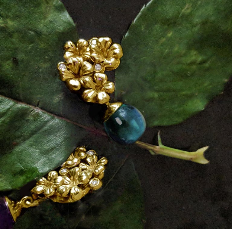 Broche moderne en forme de goutte en or jaune 18 carats avec diamants ...