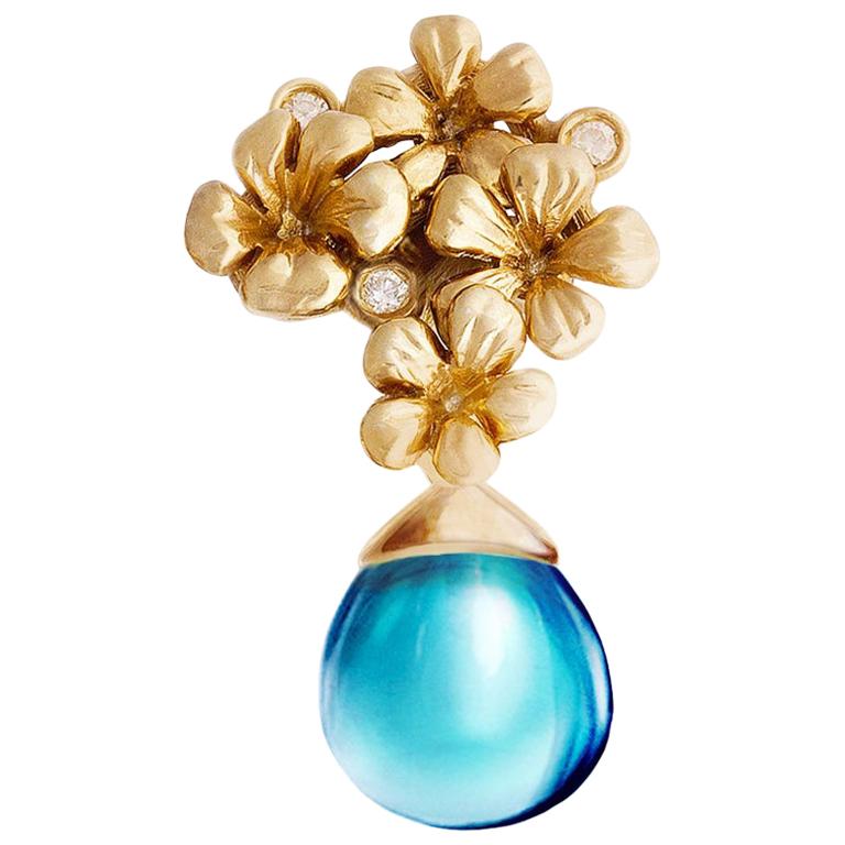 Broche moderne en forme de goutte en or jaune 18 carats avec diamants ...