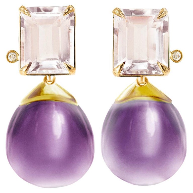 18 Karat Yellow Gold Transformer Earrings with 6, 6 Cts Morganites and ...