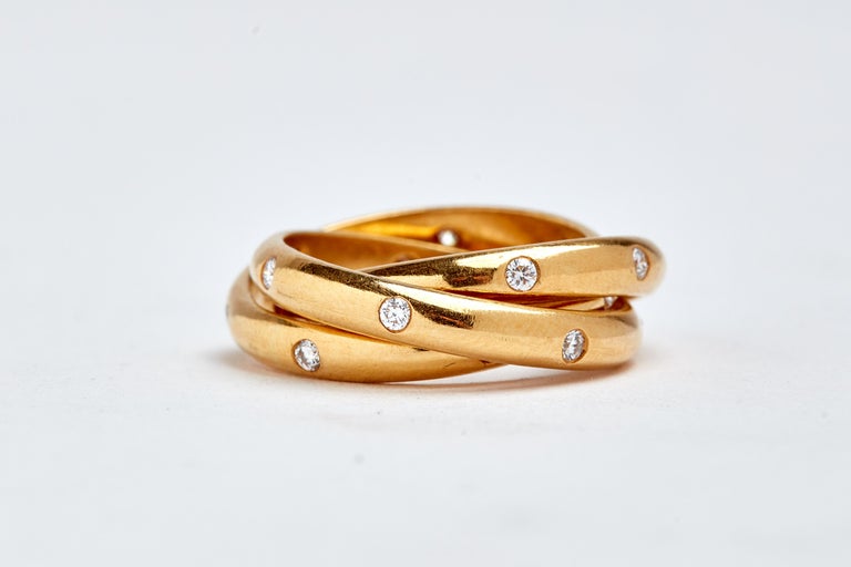 18 Karat Yellow Gold Triple Rolling Ring with Diamonds at 1stDibs