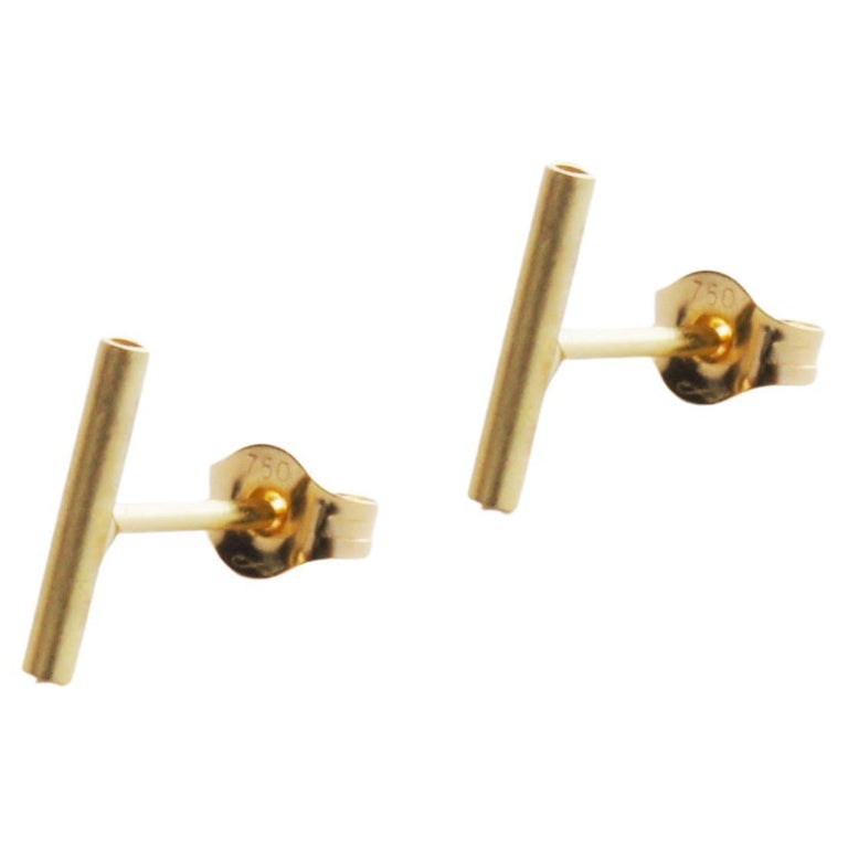 18-Karat Yellow Gold Tube Line Earrings For Sale at 1stDibs