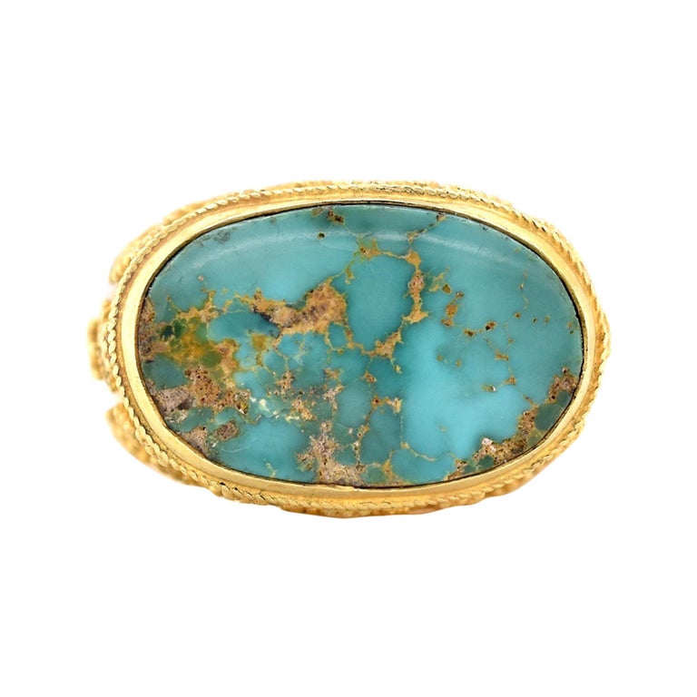 18 Karat Yellow Gold Turquoise Ring For Sale at 1stDibs