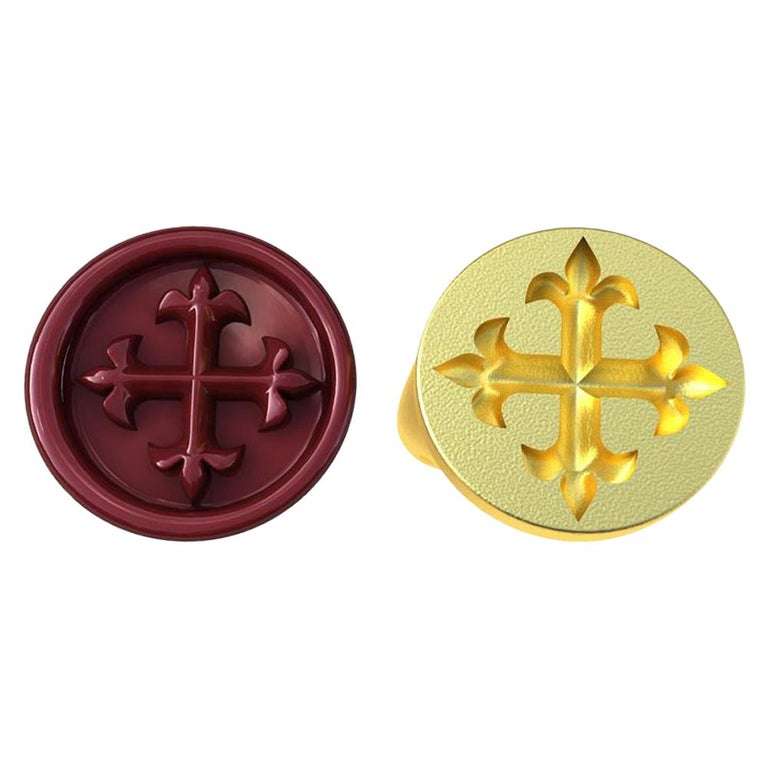 Signature en forme de croix en or jaune 18 carats et vermeil avec sceau ...