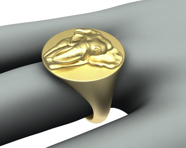 Customizable 18 Karat Yellow Gold Vermeil Elephant Tusks Signet Ring ...