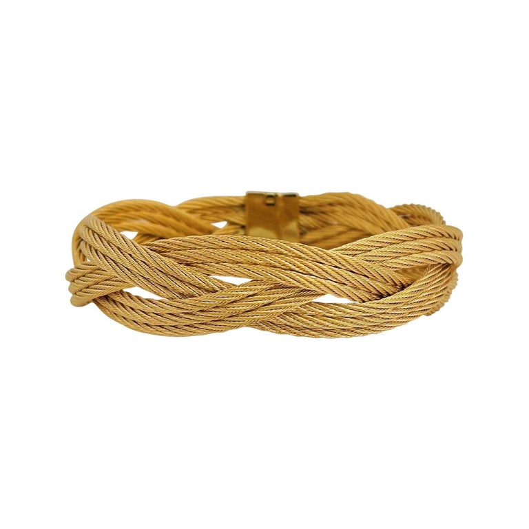 18 Karat Yellow Gold Very Heavy Braided Twisted Wire Bracelet For Sale ...
