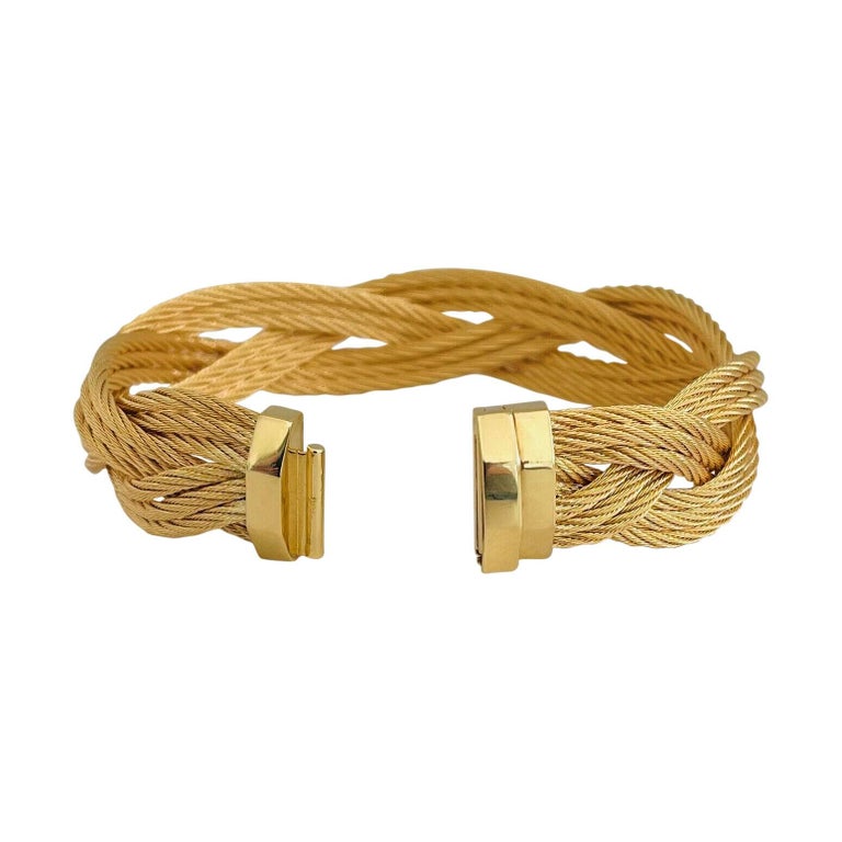 18 Karat Yellow Gold Very Heavy Braided Twisted Wire Bracelet For Sale ...